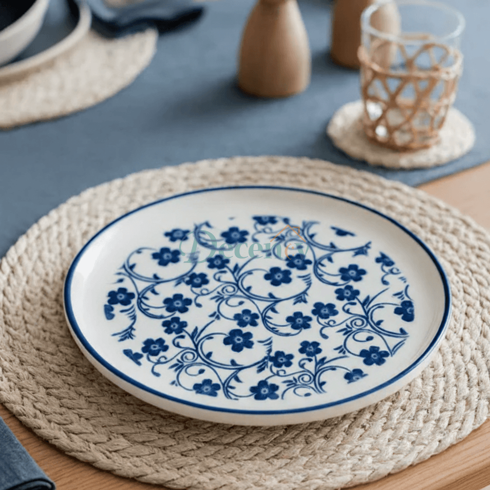 Danny Home Elegant Round Ceramic Serving Plate – VINE PRINT – Decency