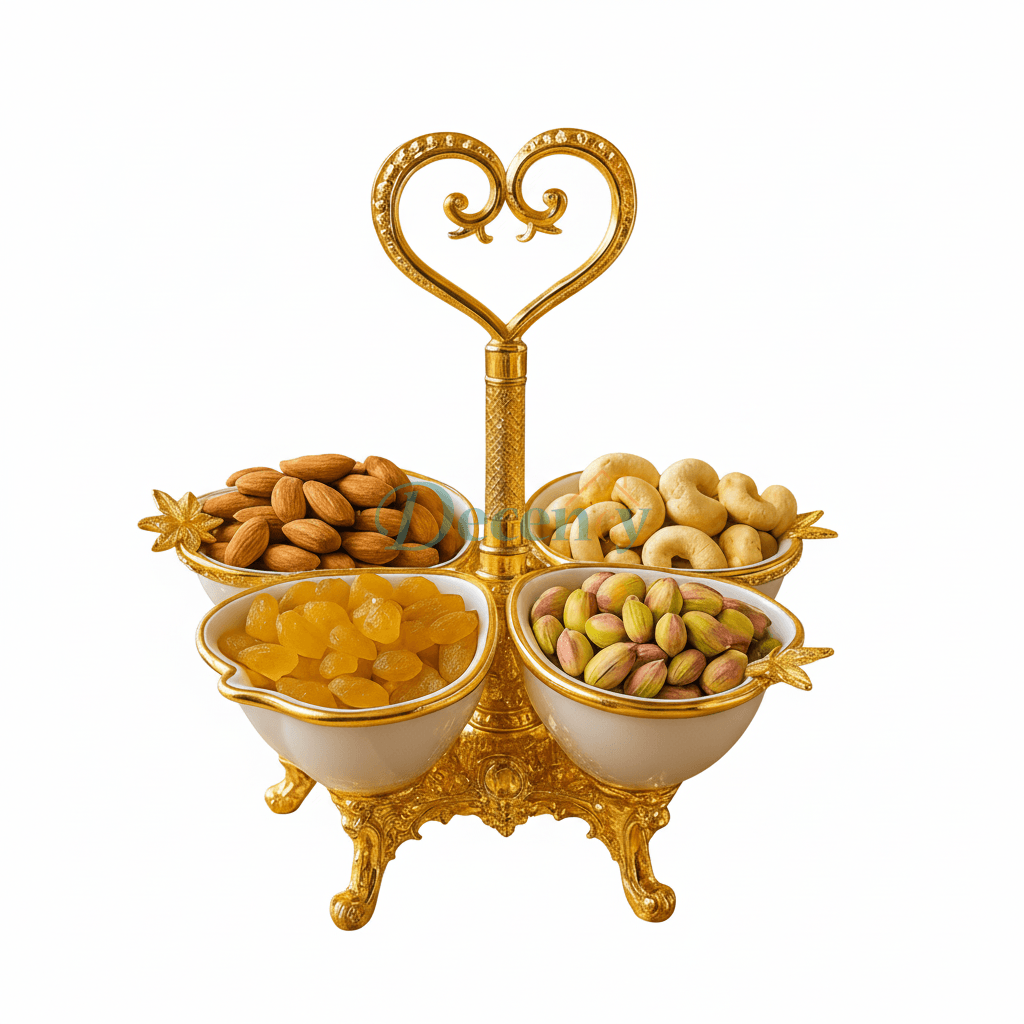 Golden Luxe Dry Fruit Server – Elegant Display Stand – Decency