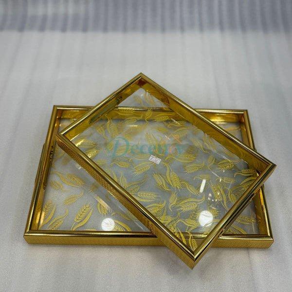 Luxury 2-Piece Glass Luxury Gold Wheat-Pattern Serving Tray Set – Decency